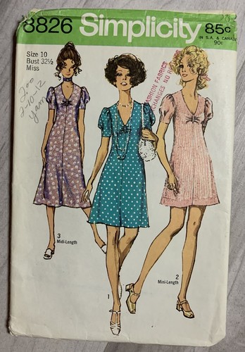 Simplicity 8826 Misses Dress Size 10 Vtg 1970s Cut | eBay