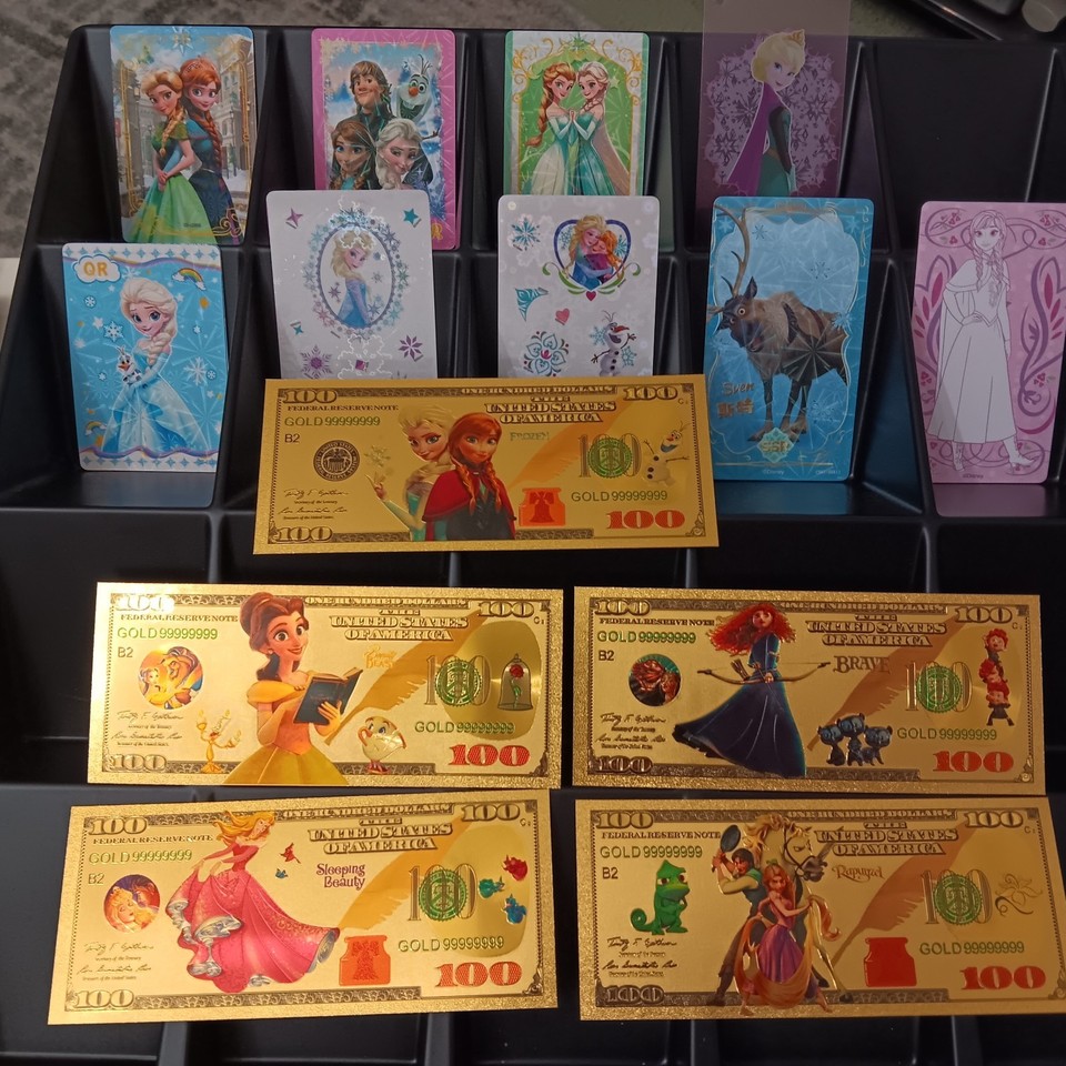 Lot Of 5 Disney Princesses 24k Gold Foil Notes With 9 Frozen Cards ...