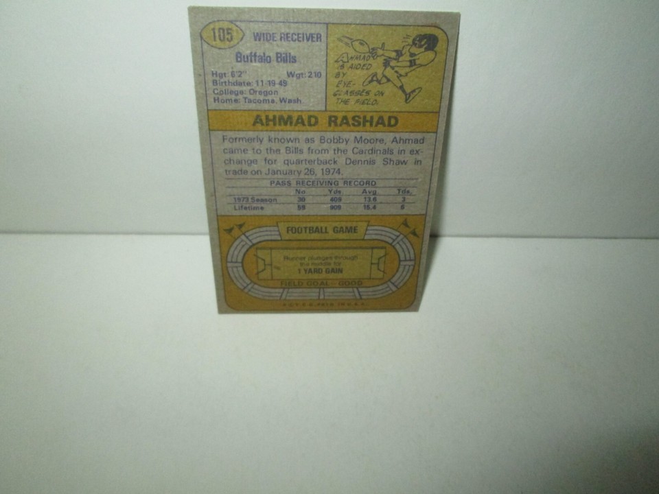 AHMAD RASHAD 1974 FOOTBALL CARD Topps #105 Rookie Rc BUFFALO BILLS WR ...