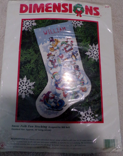 W26 DIMENSIONS "SNOW FOLK FUN STOCKING" COUNTED CROSS STITCH KIT #9108 ...