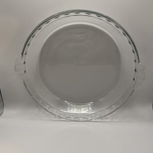 Vintage Pyrex DEEP DISH PIE PLATE 9 1/2" Fluted Rim Tab Handles Clear ...