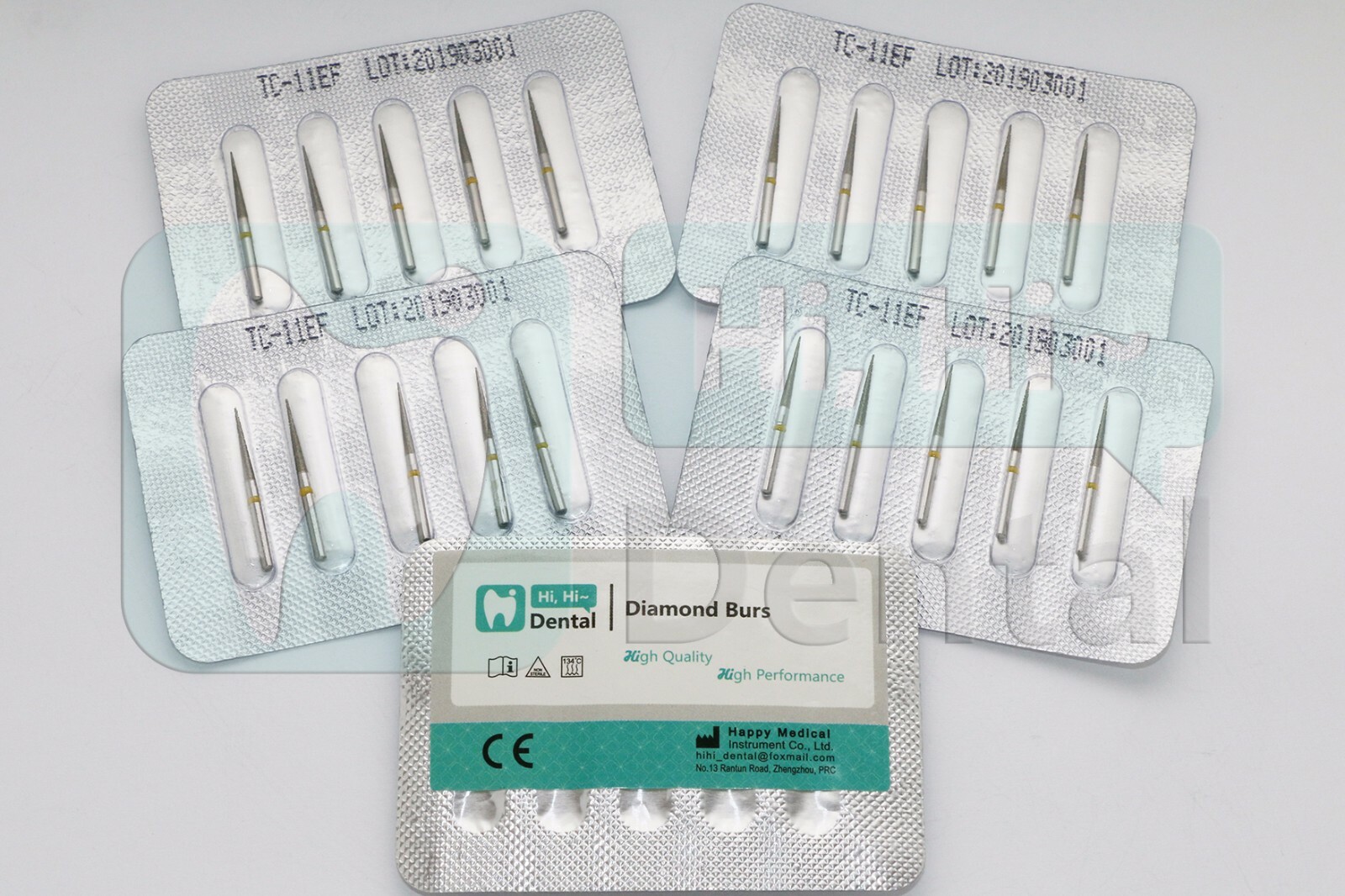 25Pcs Dental Diamond Burs FG Needle Taper TC-11EF Extra Fine Grit High ...