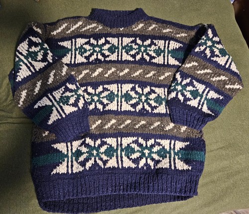 Blue, Green, Brown, and White Patterned Men's XL Wool Sweater Made in ...