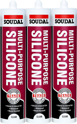 Soudal Multi Purpose Silicone Sealant Waterproof Mould Resistant Clear ...