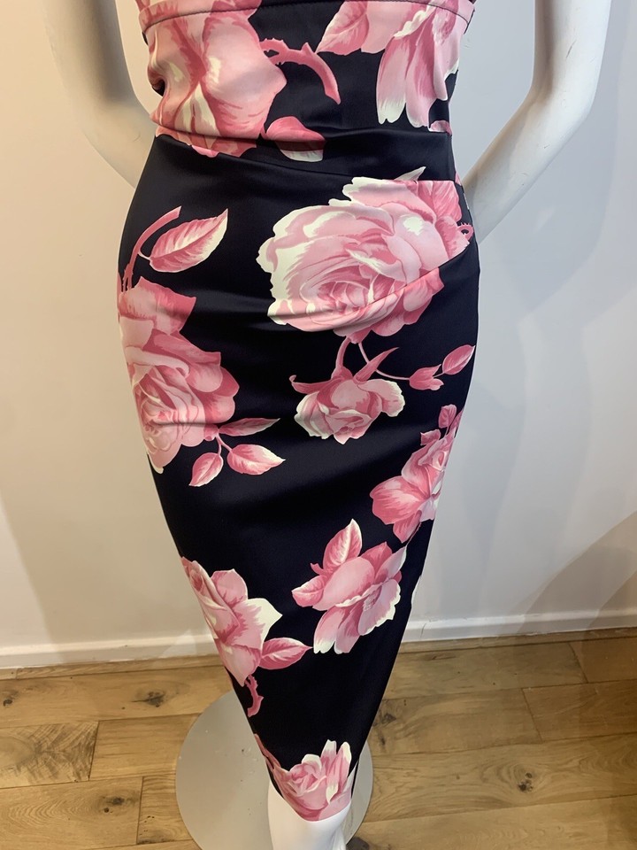 NEW KAREN MILLEN FLORAL ORIENTAL DRESS SIZE UK 6 US 2 APPROX BLACK PINK ...