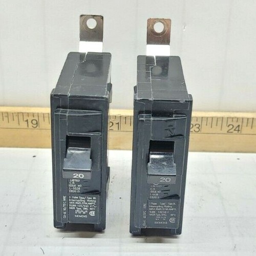 2) SIEMENS 20 AMP BOLT-ON CIRCUIT BREAKERS 120/240 VAC 1 POLE B120 LOT ...