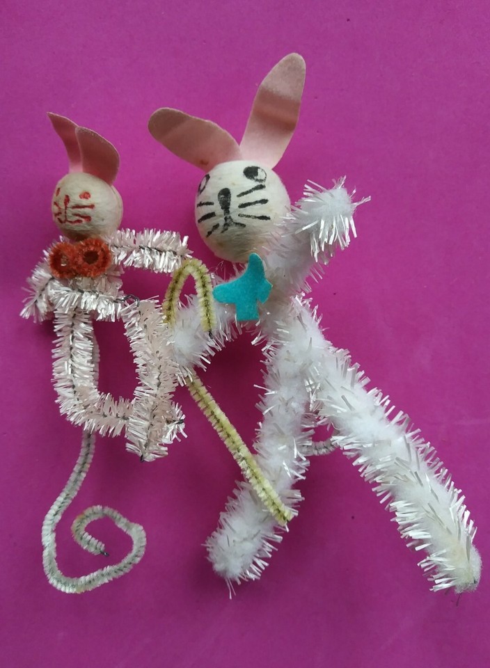 Vintage Chenille Pipe cleaner Animals 4 Rabbits 1 Chick Easter lot | eBay