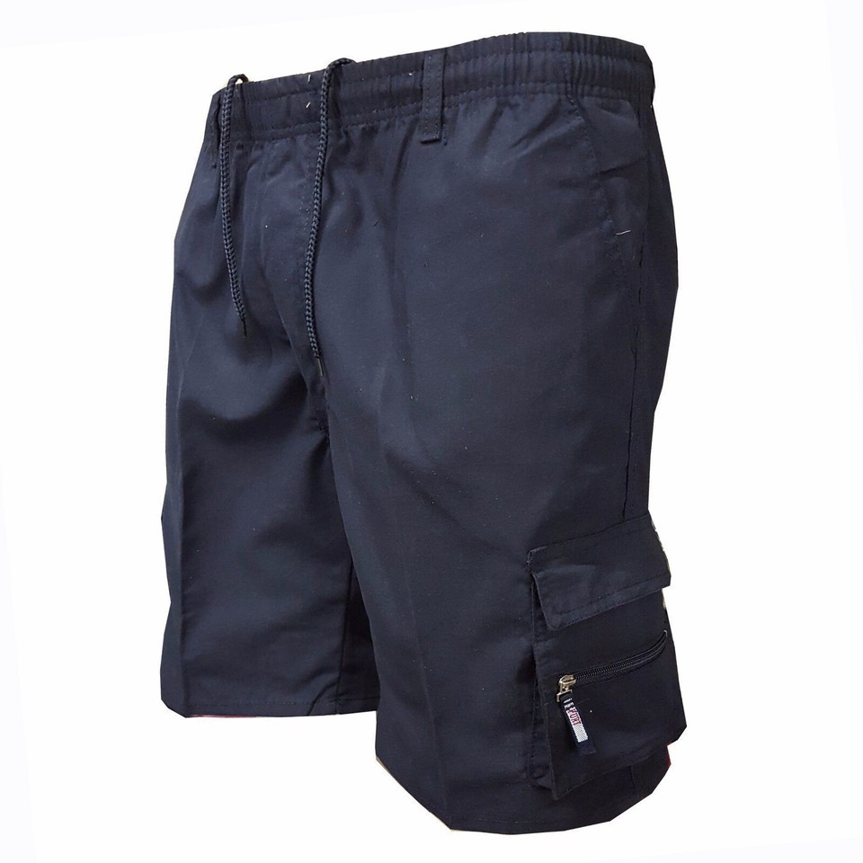 Mens Elasticated Cargo Shorts Casual Work Combat Drawstring Pockets ...