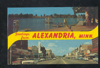 GREETINGS FROM ALEXANDRIA MINNESOTA DOWNTOWN STREET SCENE VINTAGE ...