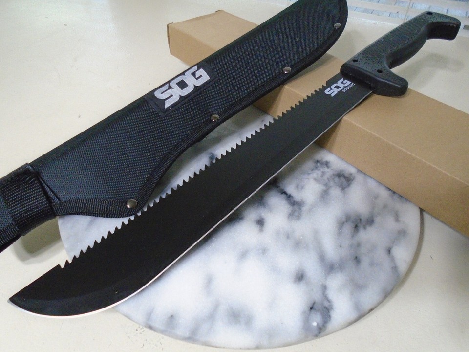 SOG Sogfari Sawback Machete Sword Knife 37-99-01-56 Full Tang w Sheath ...