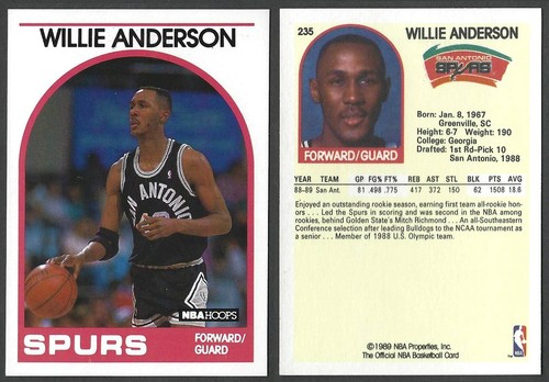 WILLIE ANDERSON ROOKIE CARD - 1989 NBA HOOPS # 235 - SAN ANTONIO SPURS ...