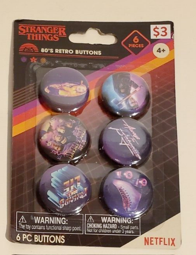 NETFLIX STRANGER THINGS TV SHOW PINBACK BUTTONS PACK/6 80'S RETRO ...