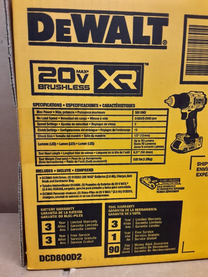 DeWalt 20v Brushless 1/2" Drill / Driver Kit DCD800D2 | eBay