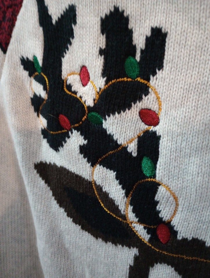 Ugly Christmas Sweater L Women 3D Knit Rudolph Red Nose Reindeer ...