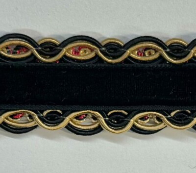 Per yard- Drapery Trim- Gold & Dark Black- Tape Velvet trim -1/2 ...