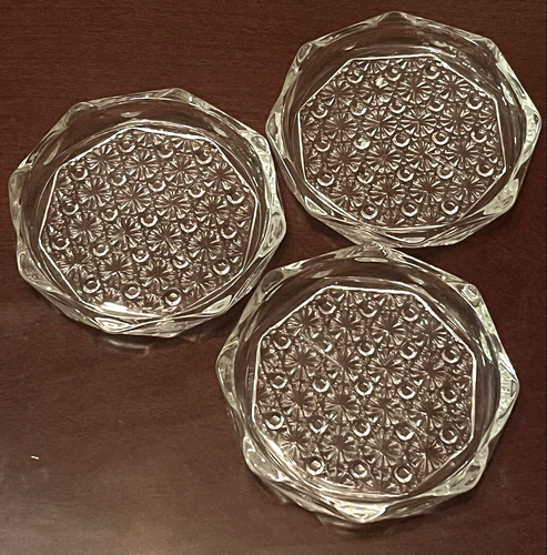 Coasters Clear Crystal Octagonal Daisy & Button Vintage Set of 3 | eBay