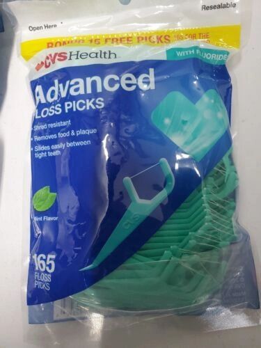 CVS Health Advanced Floss Picks Mint Flavor, 165 Each x 36 Bags = 5940 ...
