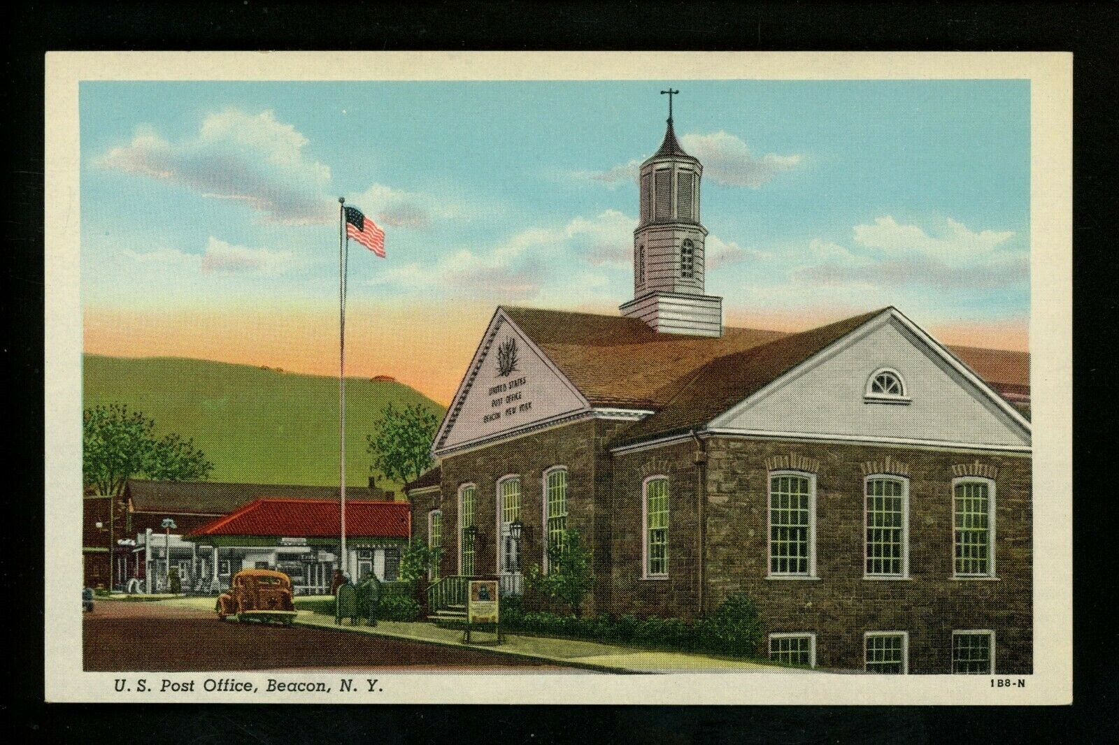 Post Office postcard New York NY Beacon flag recruit sign weather vane ...