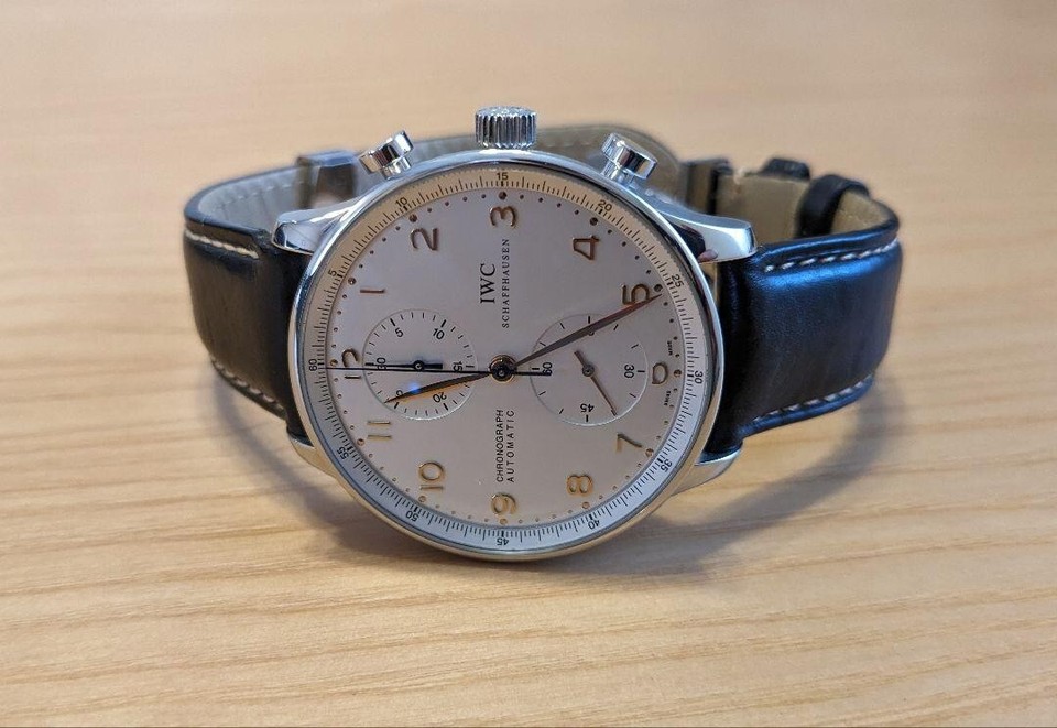 IWC Portuguese Chronograph IW371401 White Black Automatic Watch Custom ...