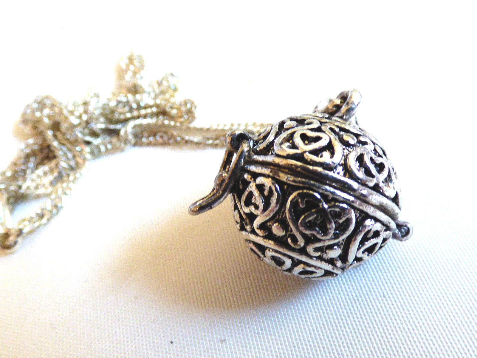 SILVER TONE BALL SPHERE LOCKET PENDANT & CHAIN NECKLACE 18"L | eBay