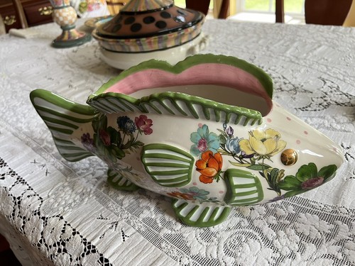MacKENZIE CHILD WHITE FLOWER MARKET FISH PLANTER | eBay