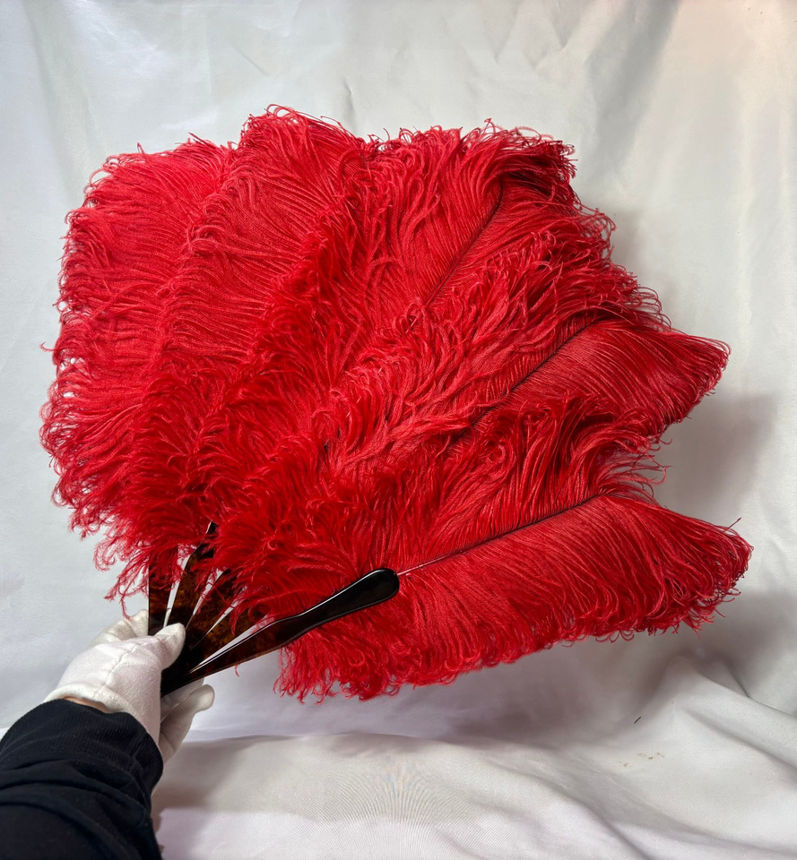 1920's Feather Fan 5 Tango Orange Ostrich Plume W/ Faux Tortoiseshell ...