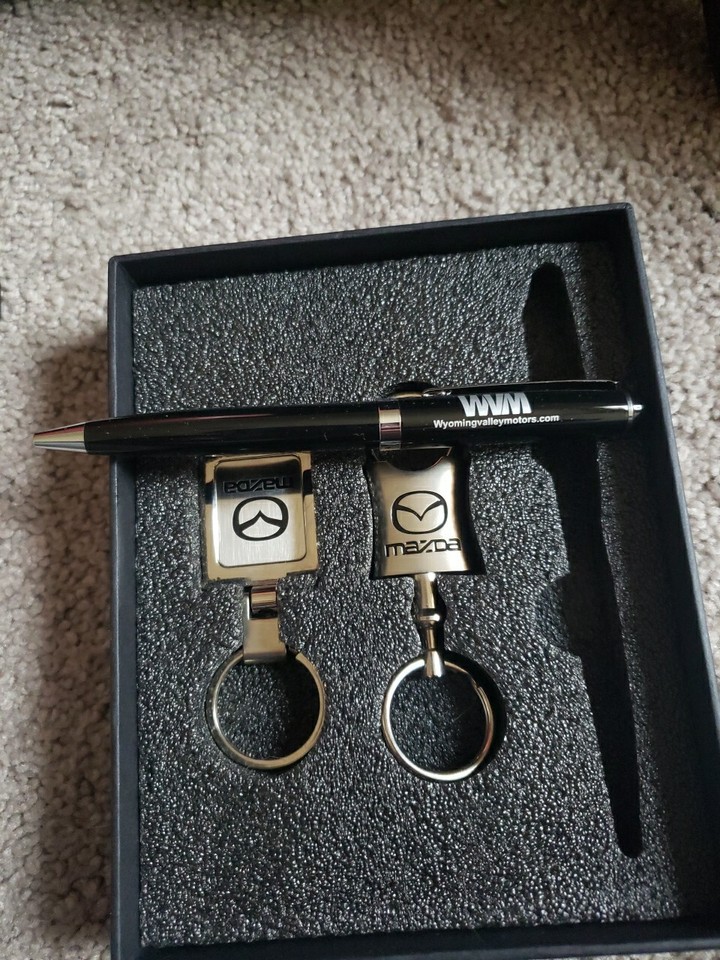 Premium Chrome Spun Wave Black Mazda Logo Key Chain Fob Ring Set | eBay