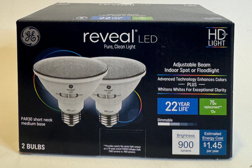 GE 12W 75w 2pk Reveal SHORT Neck LED Light Bulbs dimable flood / spot ...