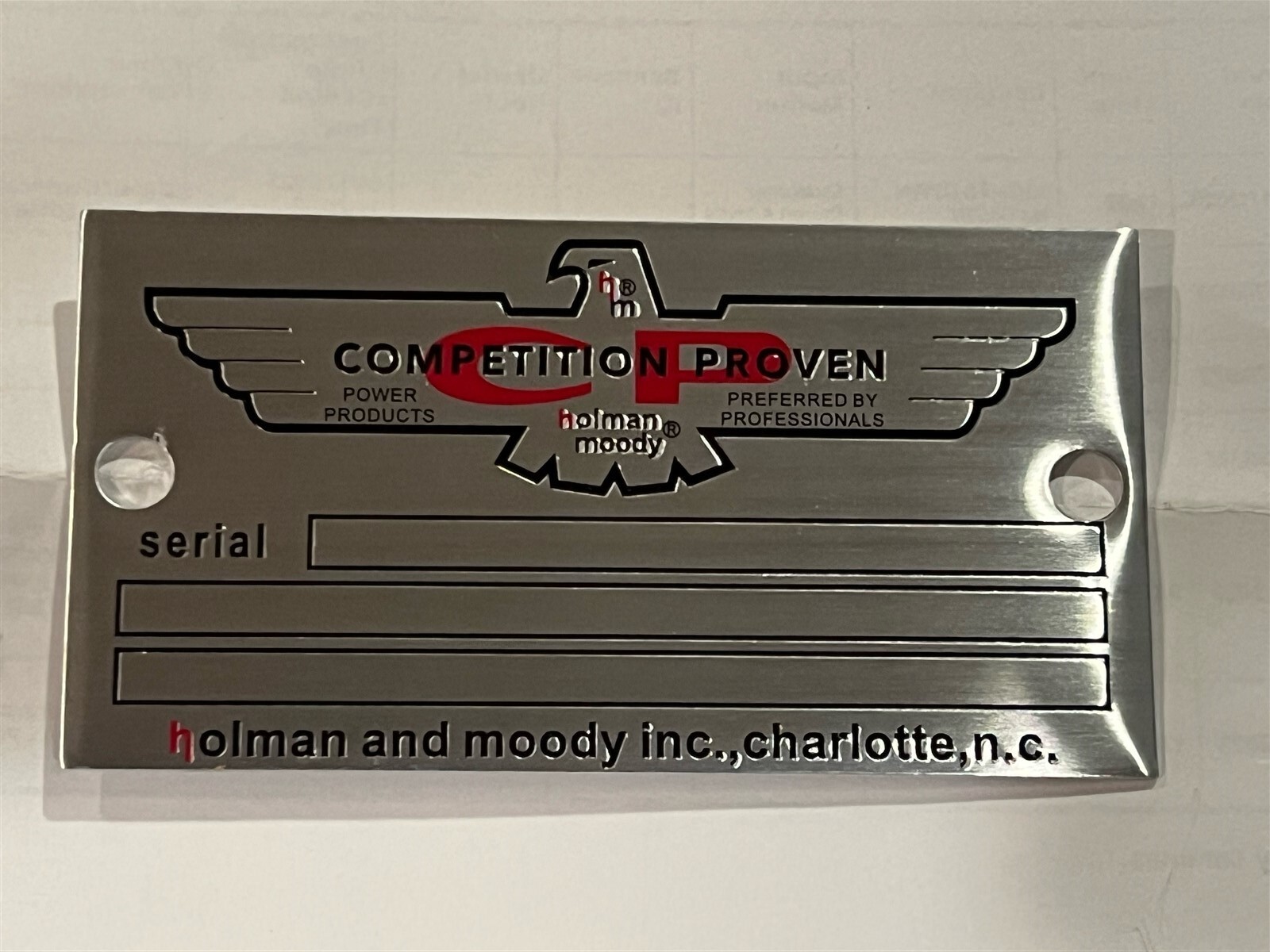 1960's HOLMAN MOODY PART NUMBER ID SERIAL NUMBER TAG MUSTANG FAIRLANE ...