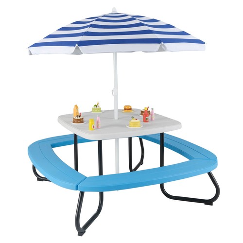 Kids Picnic Table Outdoor Activity Table w/ Adjustable & Collapsible ...