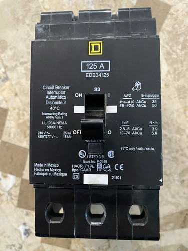 NIB - Square D - EDB34125 - Molded Case Circuit Breaker - 125A, 3 ...