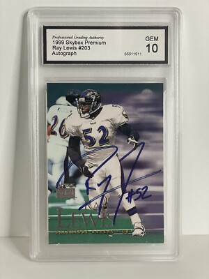 Ravens Ray Lewis Authentic Signed 1999 Skybox Premium #203 Card Auto 10 ...