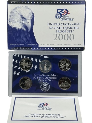 2000 S United States Mint 50 State Quarters Proof Set (5 coin set) OGP ...