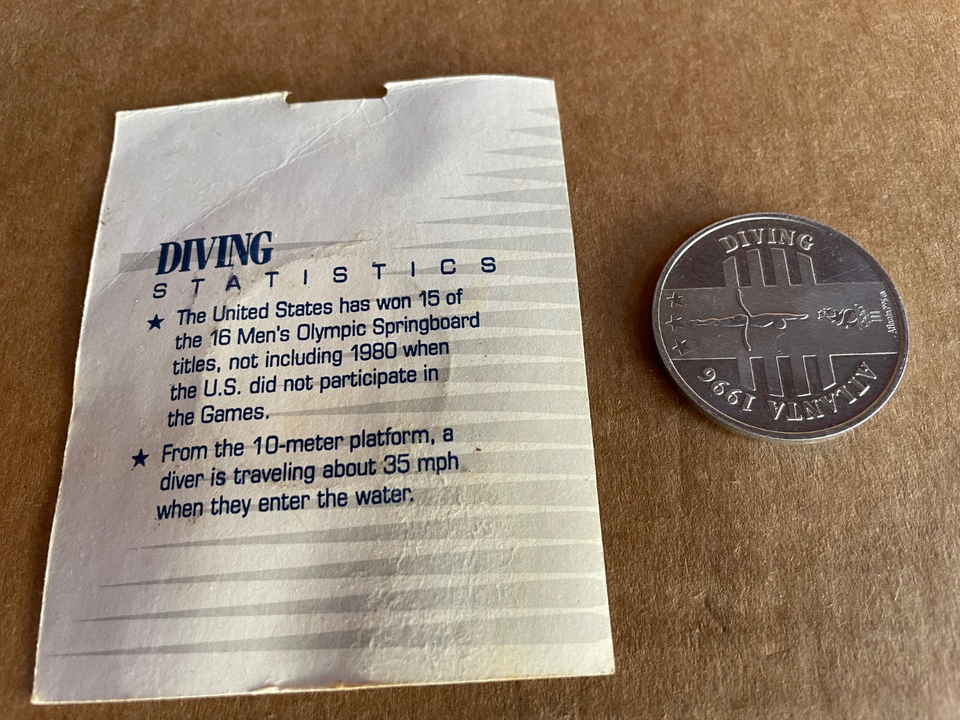 Atlanta 1996 Olympics Diving General Mills Aluminium Souvenir Token ...