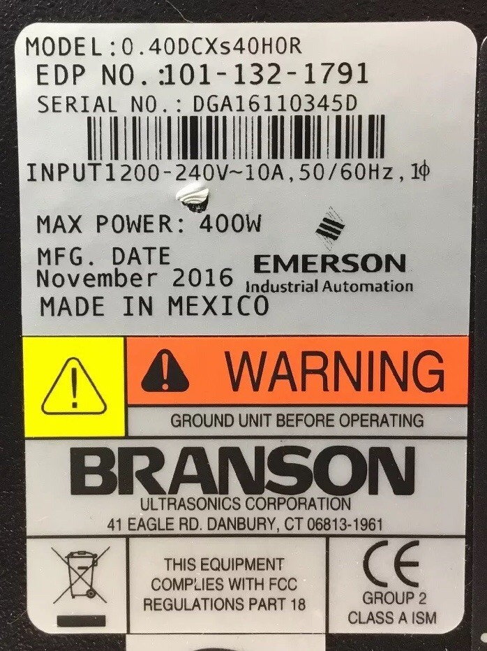 Branson DCXs 0.40DCXs40HOR ultrasonic welding Power Supply DCX S 400W Max 4E-15 | eBay