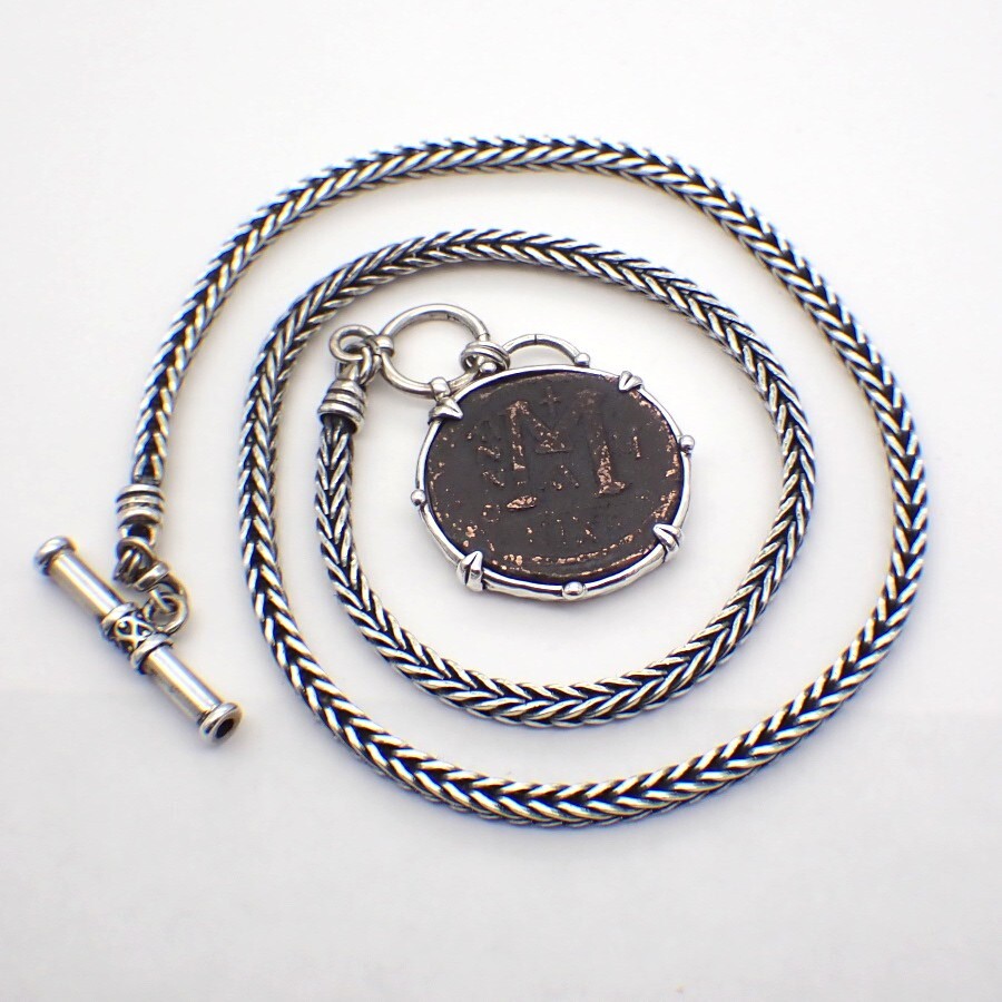 Ancient Byzantine Copper Coin Pendant Necklace Sterli… - Gem