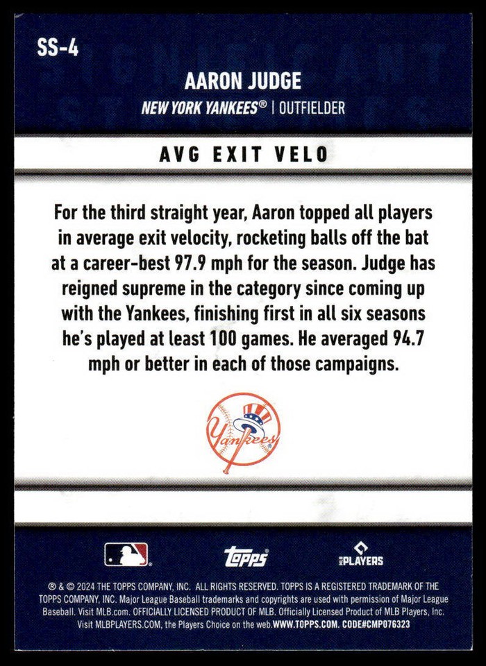 2024 Topps Aaron Judge #SS-4 Significant Statistics New York Yankees | eBay