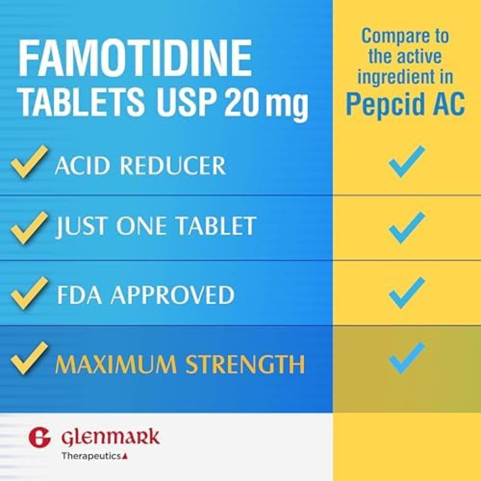 Glenmark Maximum Strength Famotidine Tablets, 20 mg, Acid Reducer for ...