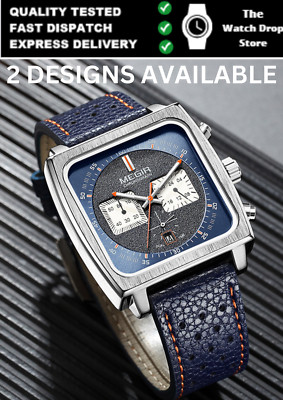 MEGIR Monaco Chronograph Calibre 12 Mens Luxury Quartz Leather Strap ...