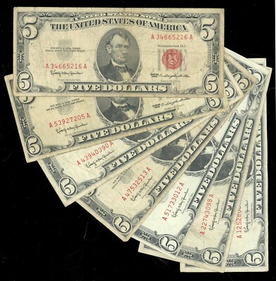 $5 1963 United States Note Red Seal Circulated Legal Tender Note Random ...