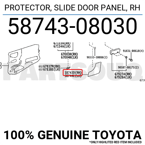5874308030 Genuine Toyota PROTECTOR, SLIDE DOOR PANEL, RH 58743-08030 ...