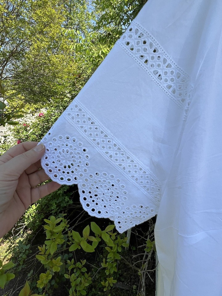 NWT Talbots Pretty White Embroidered Eyelet Trim Ruffle Split Neck Blouse 1X | eBay