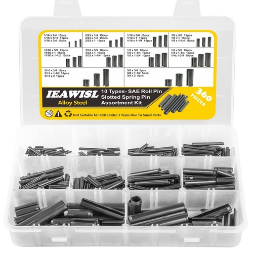 Roll Pins, 65Mn Steel Roll Pin Assortment Set 360PCS 10 Sizes - 1/16, 2 ...