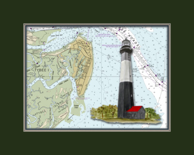Tybee Island, GA Lighthouse and Nautical Chart High Quality Canvas ...