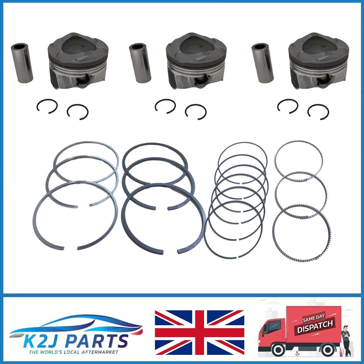 Set of 3 Pistons & Rings for FORD 1.0 ECOBOOST C-MAX FIESTA FOCUS M1DA ...