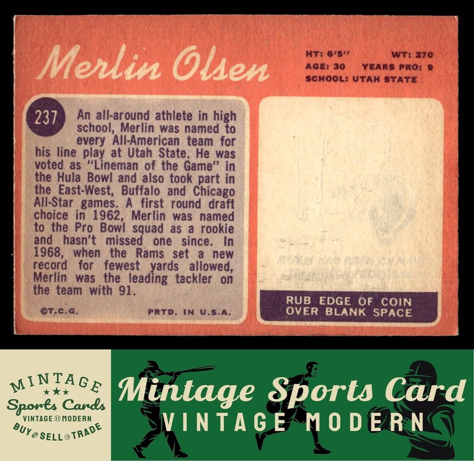 1970 Topps - Merlin Olsen - #237 Los Angeles Rams | eBay