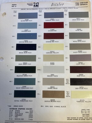 1966 CHRYSLER & IMERIAL AUTOMOTIVE P.P.G., DITZLER Exterior Paint Color ...