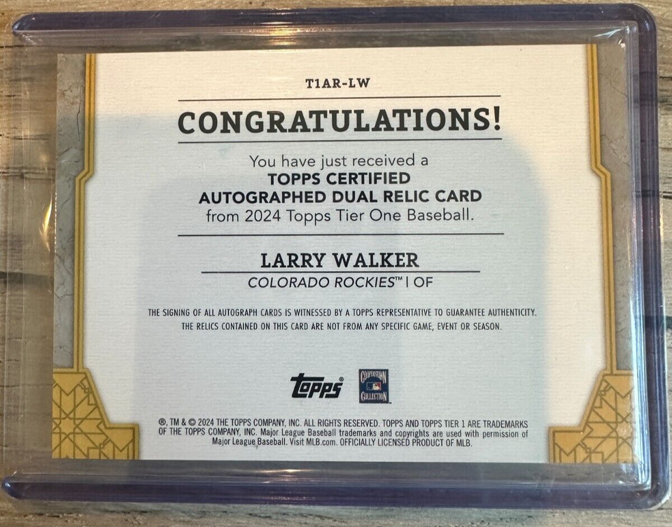 2024 Topps Tier One - Tier One Relics Dual #T1R-LW Larry Walker /99 ...