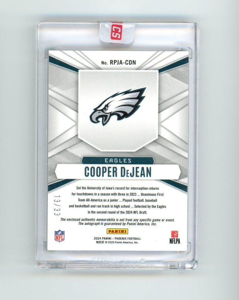 2024 Panini Phoenix Cooper DeJean Bronze Phenom Rookie Patch Auto RPA ...