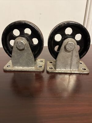 2 vintage cast iron casters 3 1/2” wheels steampunk industrial art ...
